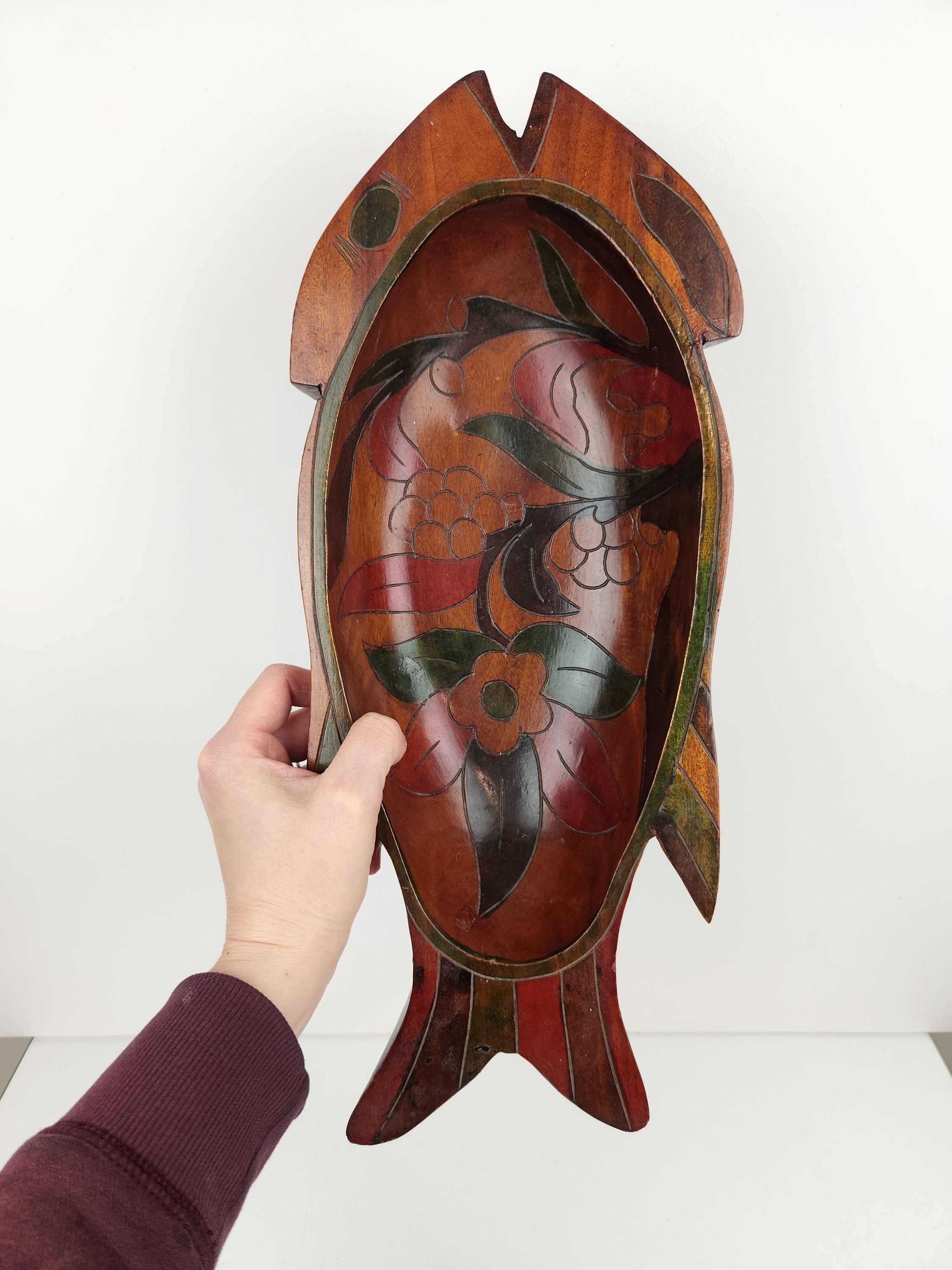 Vintage Mahogany Wooden Hand Carved Painted Fish Bowl - Etsy