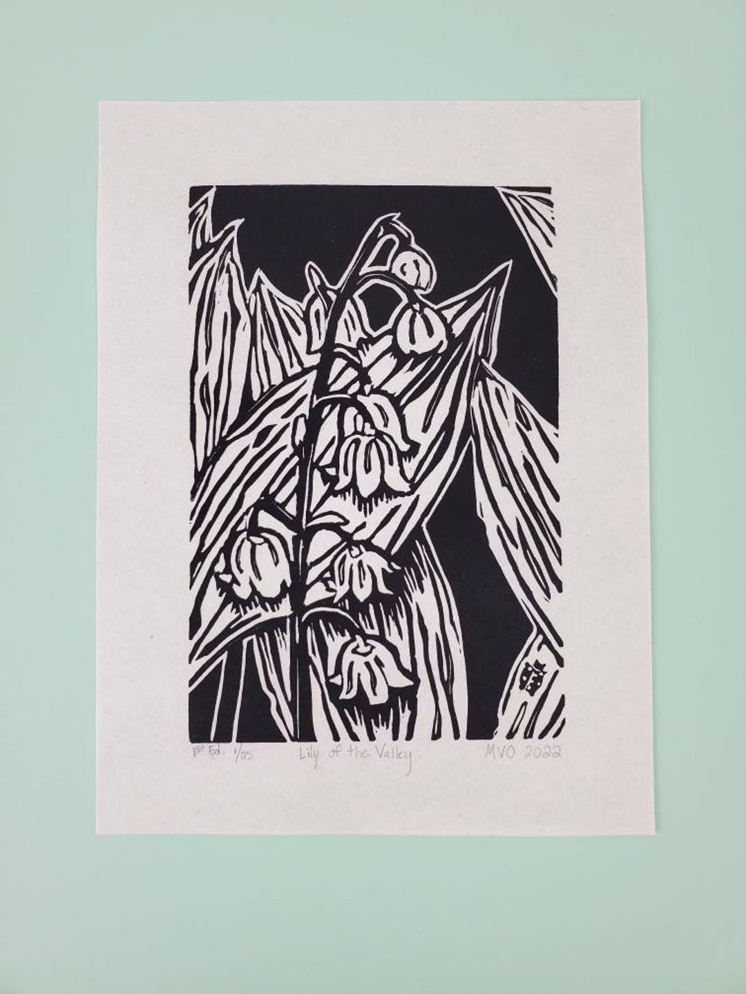 Lily of the Valley Linoleum Block Original Print on Unbleached Mulberry ...