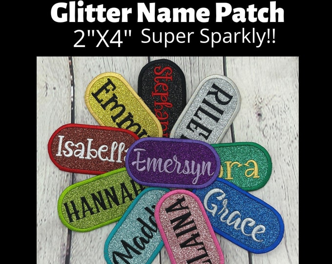 Custom Personalized Glitter Name Patches Matching Set of 2 Iron on or ...