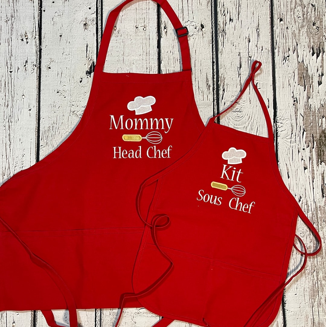 Personalized Embroidered Adult Kid Matching Apron Set. Head Chef & Sous ...