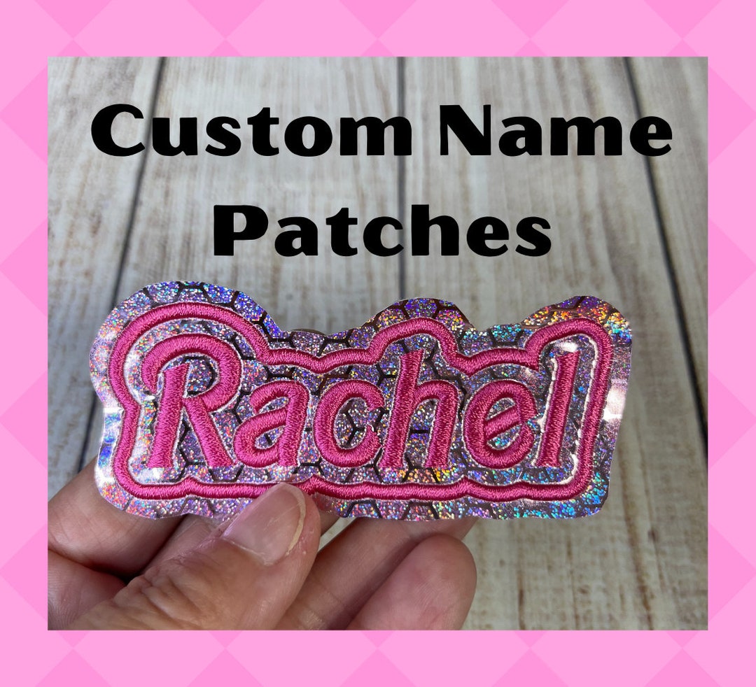 Embroidered Holographic Pale Pink Vinyl Name Patch, Personalized Kids ...