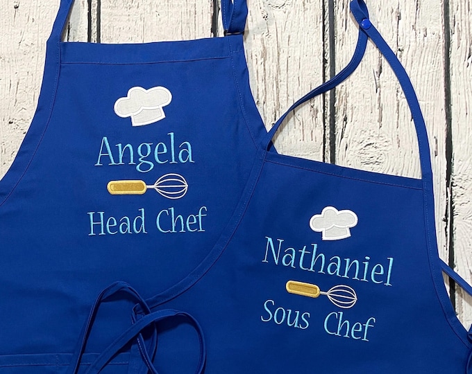 Personalized Embroidered Adult Kid Matching Apron Set. Head Chef & Sous ...