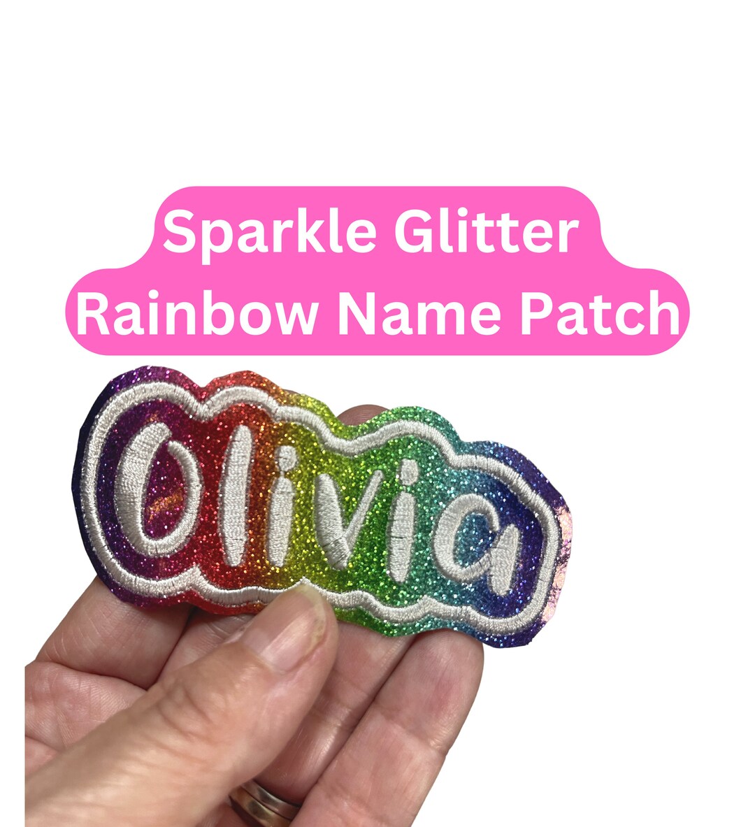 Embroidered Glitter Rainbow Vinyl Name Patch, Personalized Kids Name ...