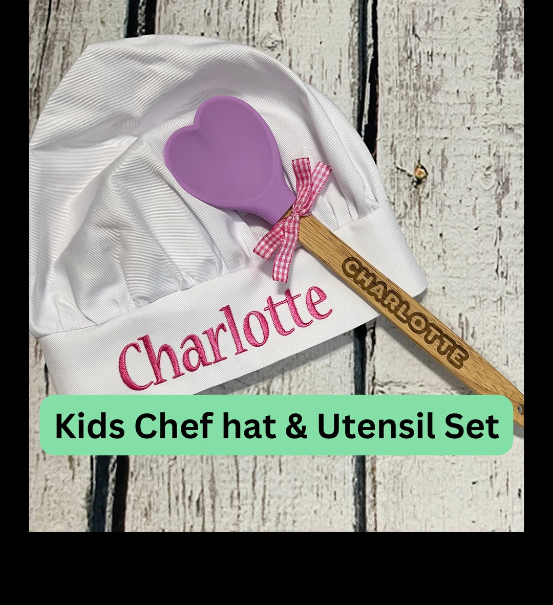 Kids Personalized Chef Hat and Silicone Utensil Gift Set. Hat ...