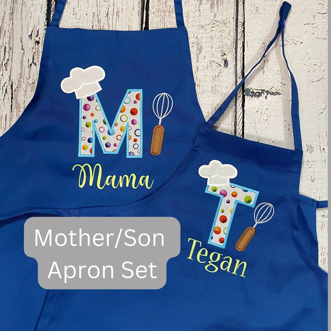 Personalized Embroidered Mother & Son Matching Apron Set, Personalized ...