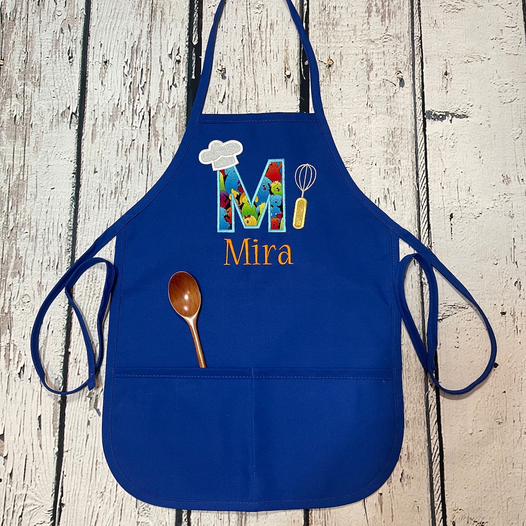 Personalized Kids Apron W Pockets, Initial & Name, Embroidered Child ...