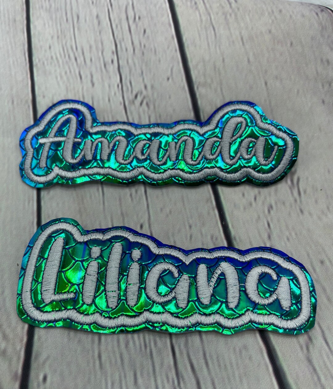 Embroidered Green - Blue Mermaid Holographic Name Patch, Sew/glue on or ...