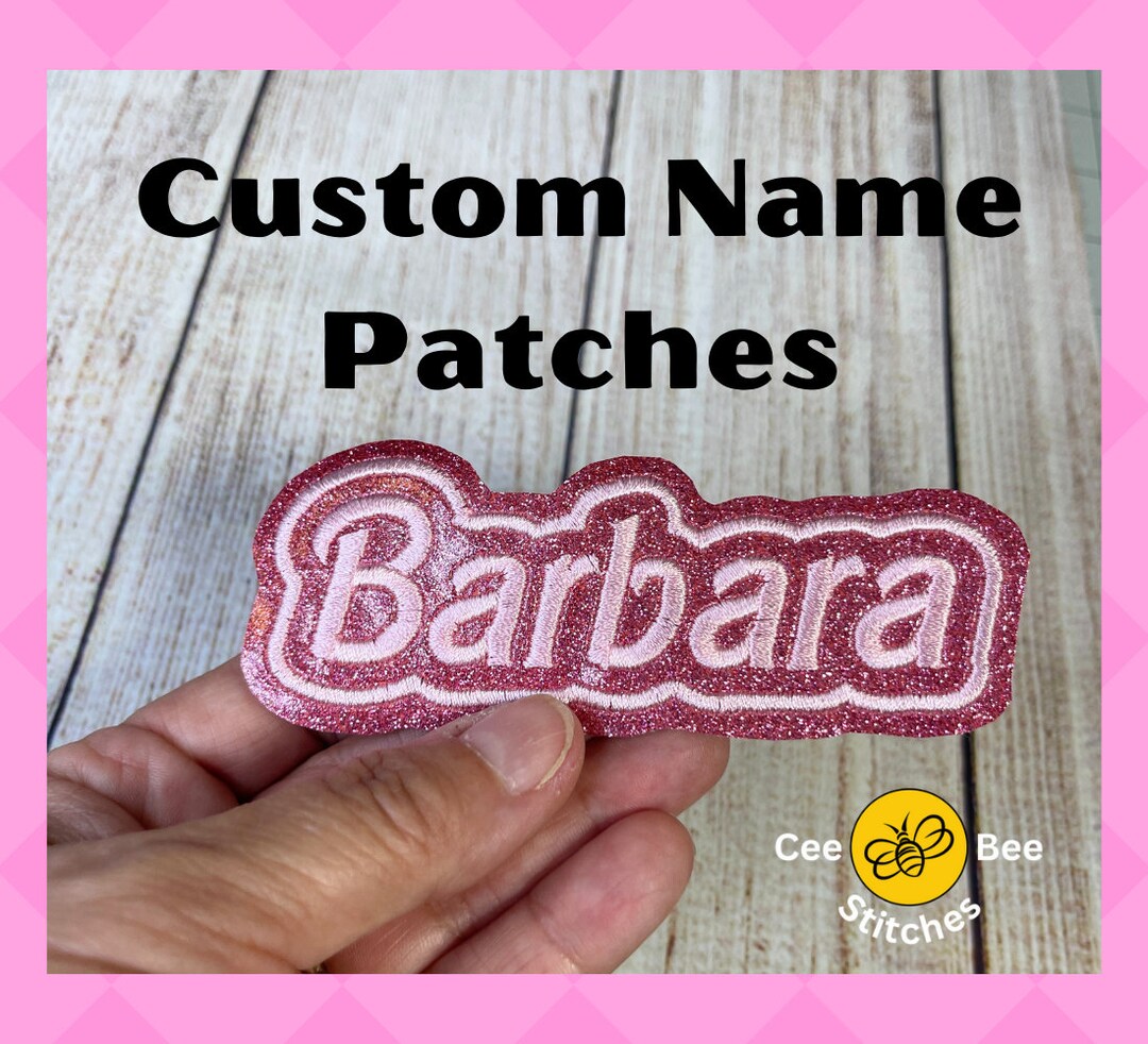 Embroidered Hot Pink Glitter Vinyl Name Patch, Personalized Kids Name ...