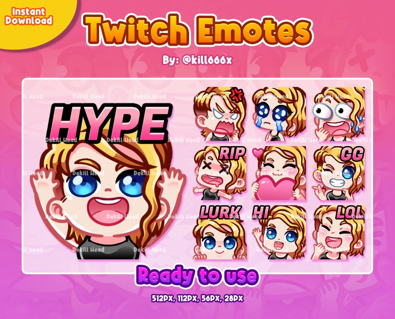 Blonde Girl Twitch Emotes - 10 Ready-to-use Stream Graphics (digital ...