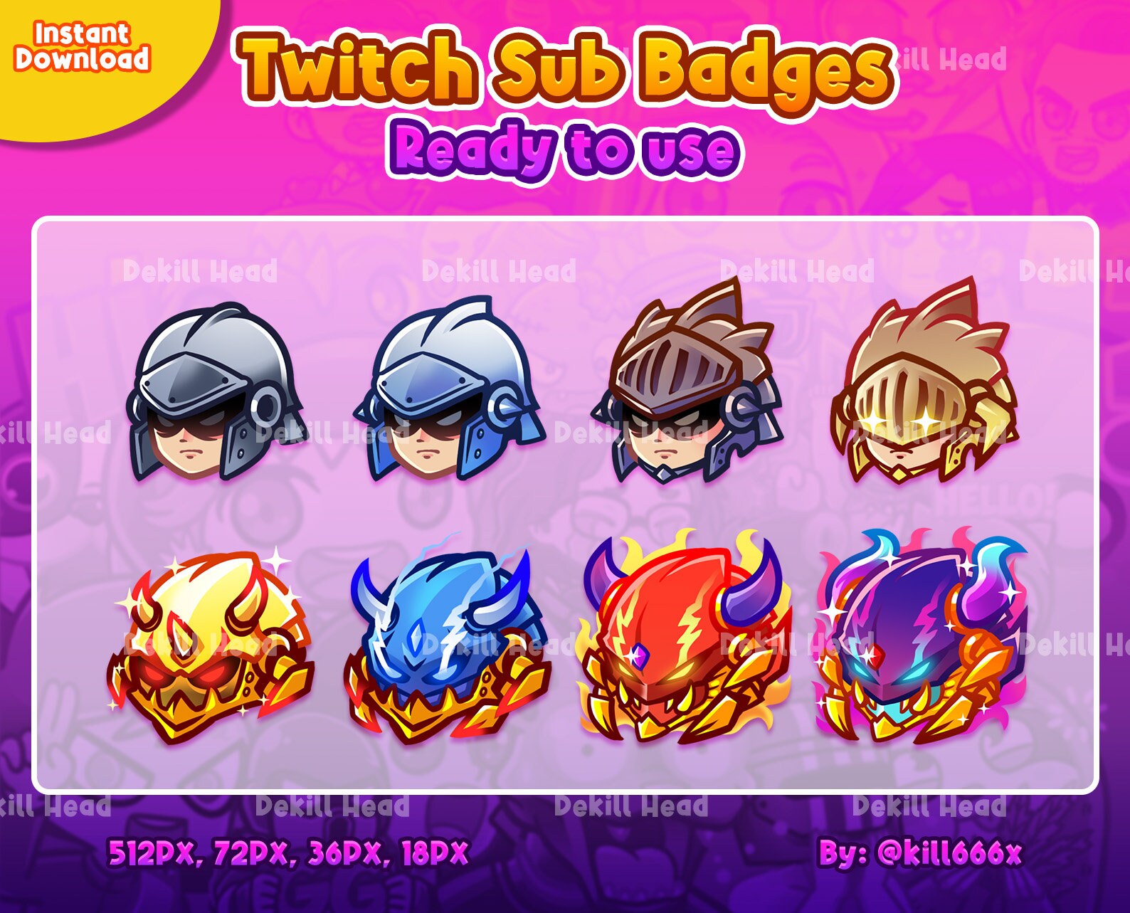 8x Knight Helmet Sub Badges | Armor | God | Devil | Stream Badges ...