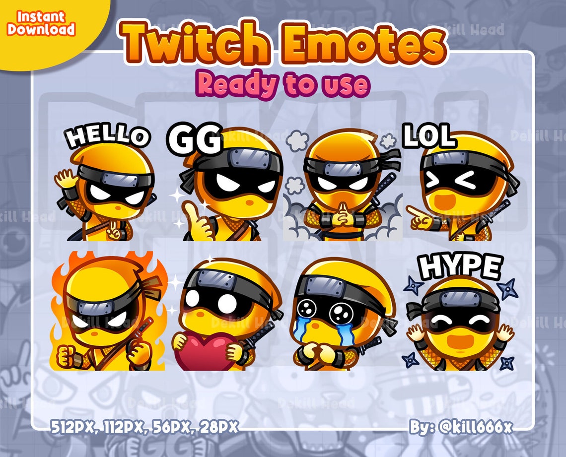 8 Emotes the Yellow Ninja Hello GG Jutsu LOL Rage Love - Etsy