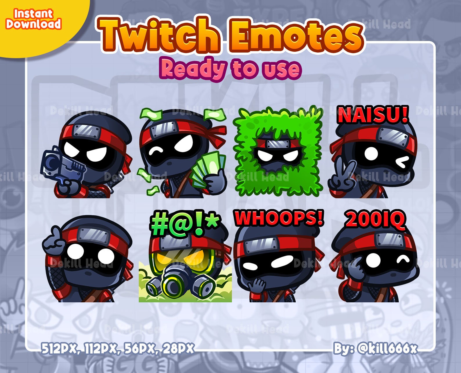 8 Emotes the Black Ninja Action II, Gun, Money, Hiding, Nice, Best ...