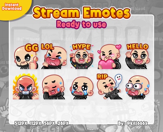 10 Stream Emotes Hoodie Bald Boy Black Beard - Etsy