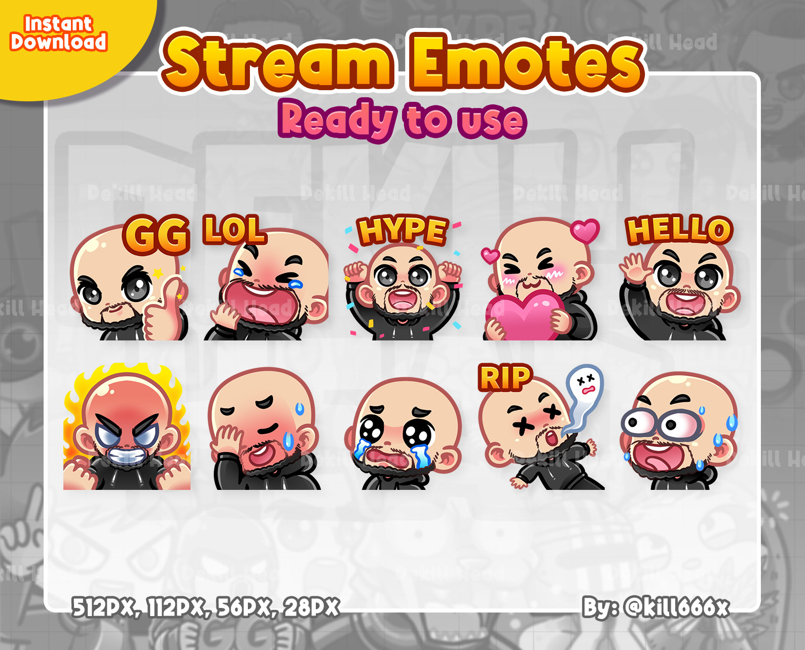 10 Stream Emotes - Hoodie Bald Boy Black Beard - Etsy