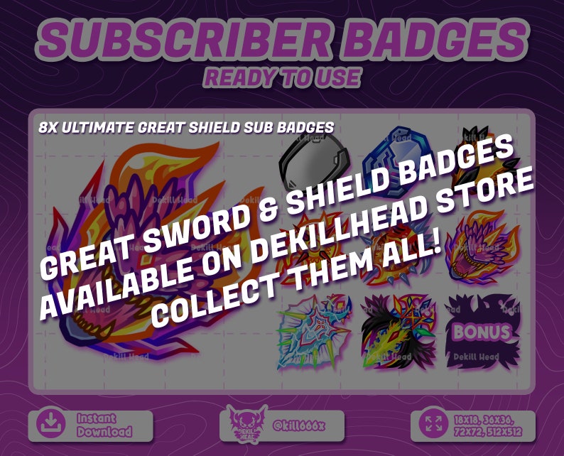 8x Ultimate Great Sword Sub Badges | Bonus 1 Sub Badge | Stream Badges ...