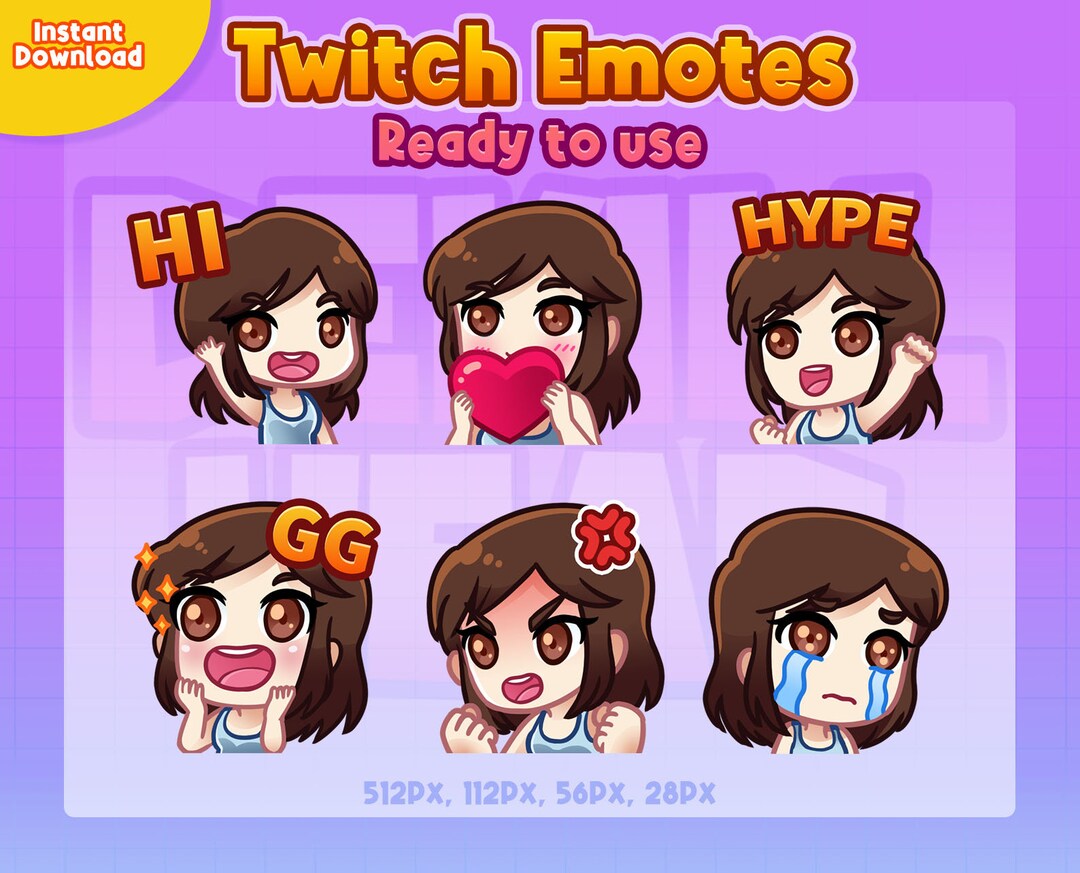 6 Stream Emotes - Cute Chibi Girl With Brown Hair - Etsy
