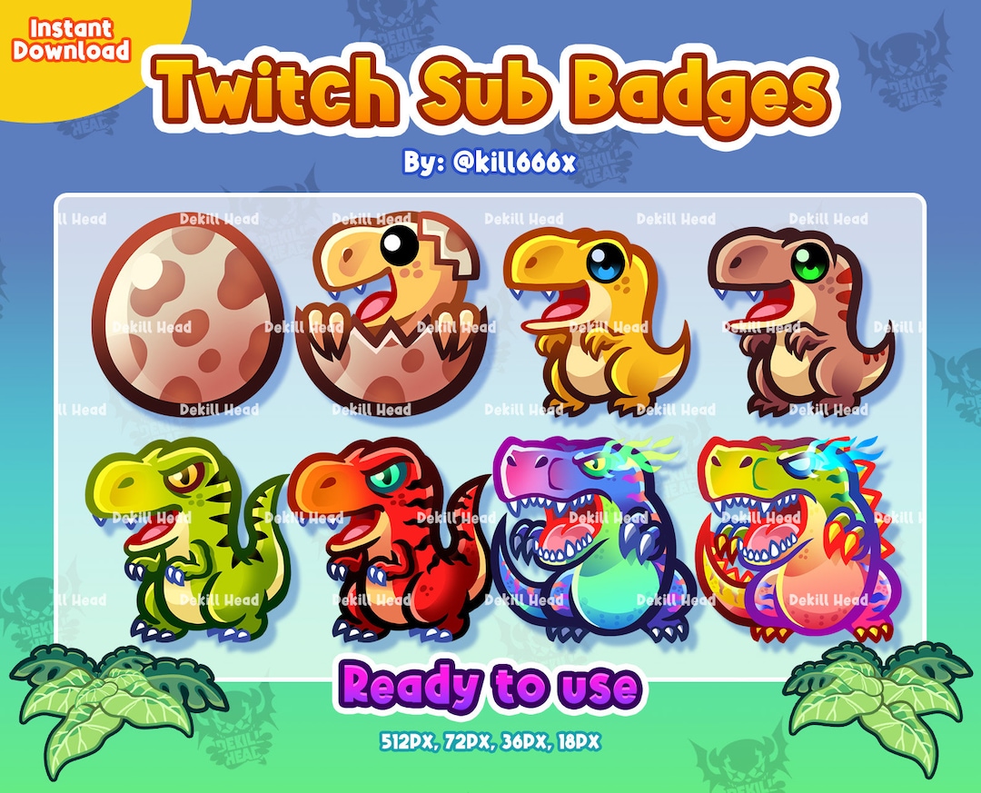 T-rex Twitch Sub Badges: Dinosaur Stream Badges (digital Download) - Etsy