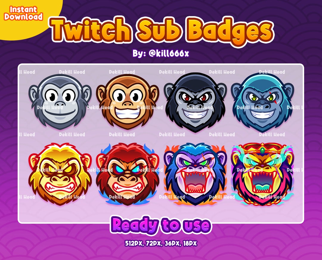 8 Sub Badges - Angry Evil Gorilla - Etsy