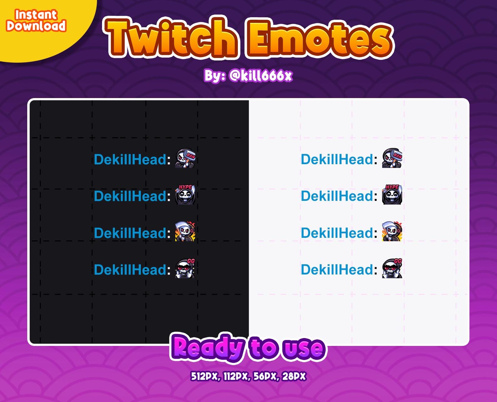 Chibi Grim Reaper Twitch Emotes: Hello, Ban, LOL, Hype (digital ...