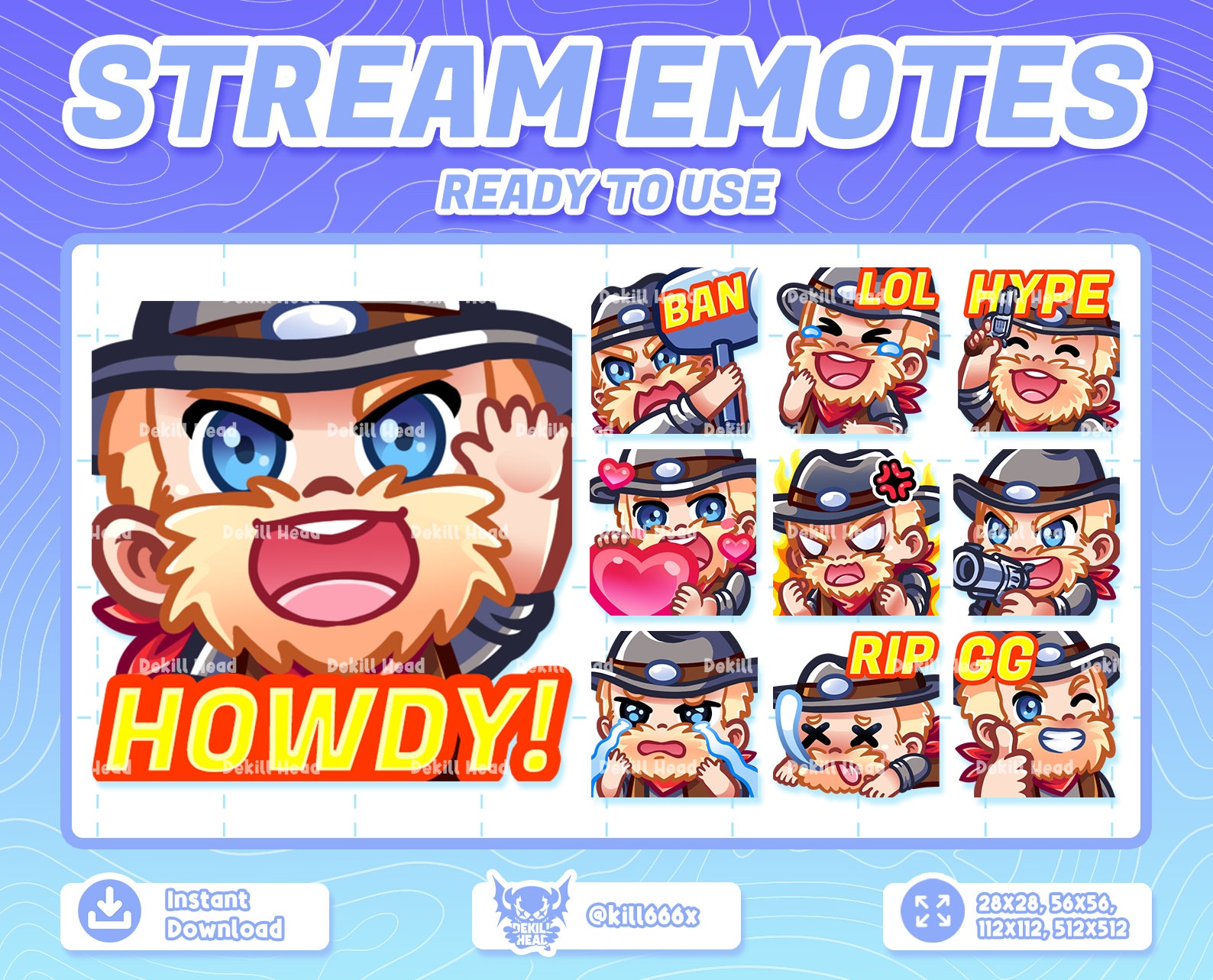 10 Stream Emotes - Chibi Cowboy | Blonde Hair - Etsy