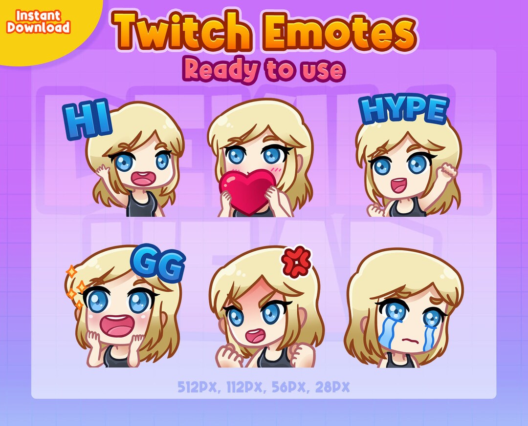 6 Stream Emotes - Cute Chibi Girl With Blonde Hair - Etsy