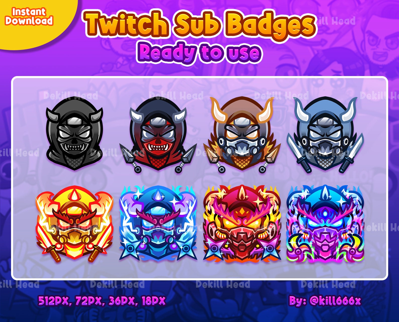 8 Sub Badges - Evil Ninja Samurai Oni Android - Etsy
