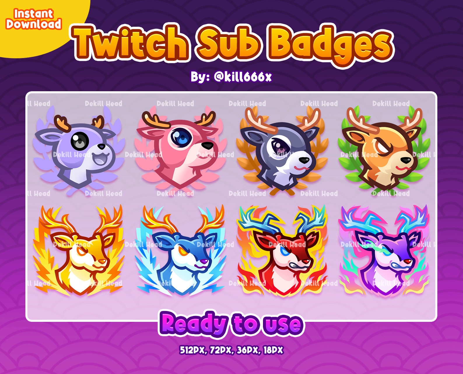 8 Ultimate Deer Sub Badges | Bonus 1 Sub Badge | Stream Badges | Twitch ...