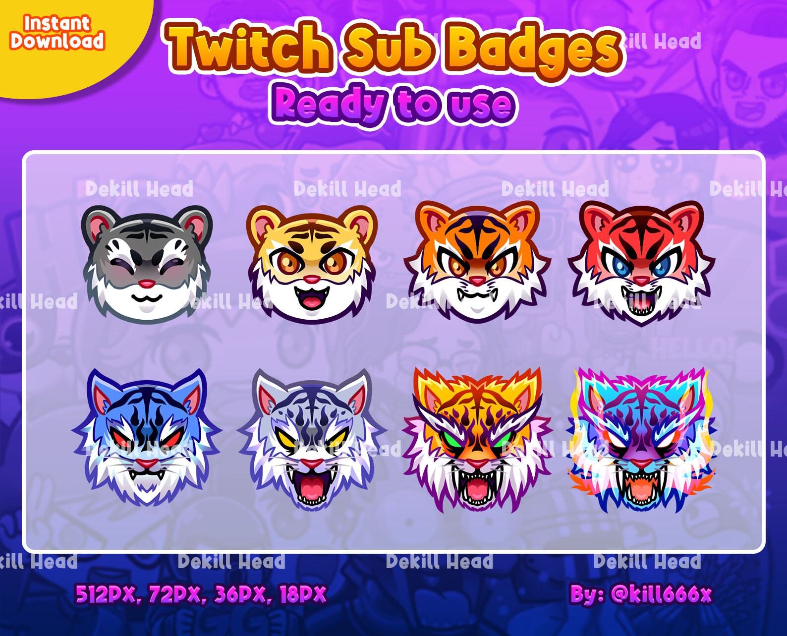 8 Tiger Head Sub Badges Big Cat Panther Apex Predator Monster Stream ...