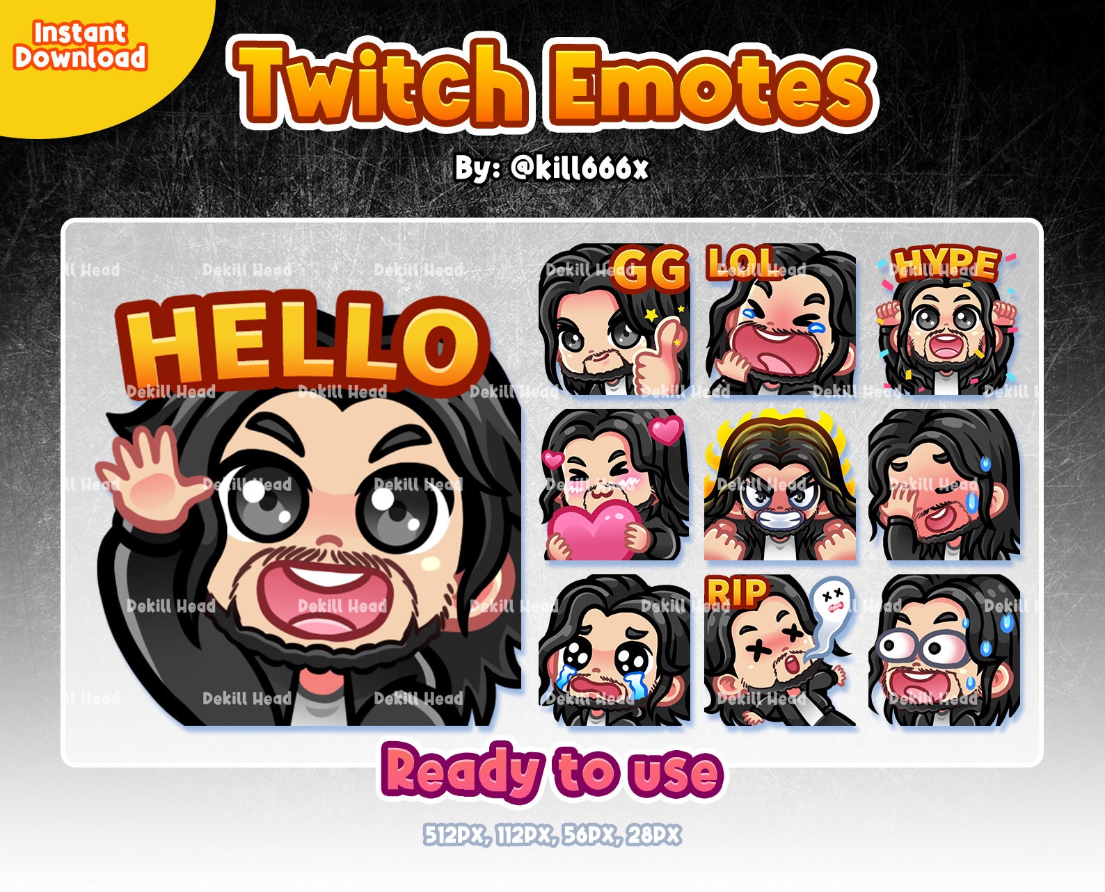 10 Stream Emotes - Long Hair Boy | Black Color - Etsy