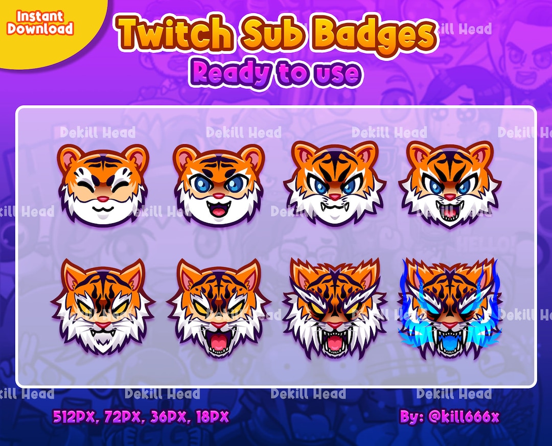 8 Tiger Head Sub Badges Normal Color Version | Big Cat | Panther | Apex ...