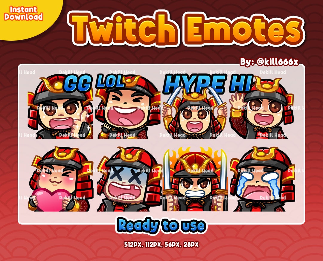 8 Samurai Boy Emotes, GG, LOL, Hype, Hi, Love, RIP, Angry, Cry for ...