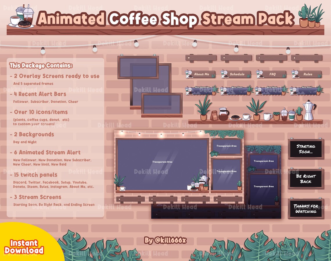 Animated Coffee Shop Overlay Screen Mega Pack Stream Alerts | Etsy