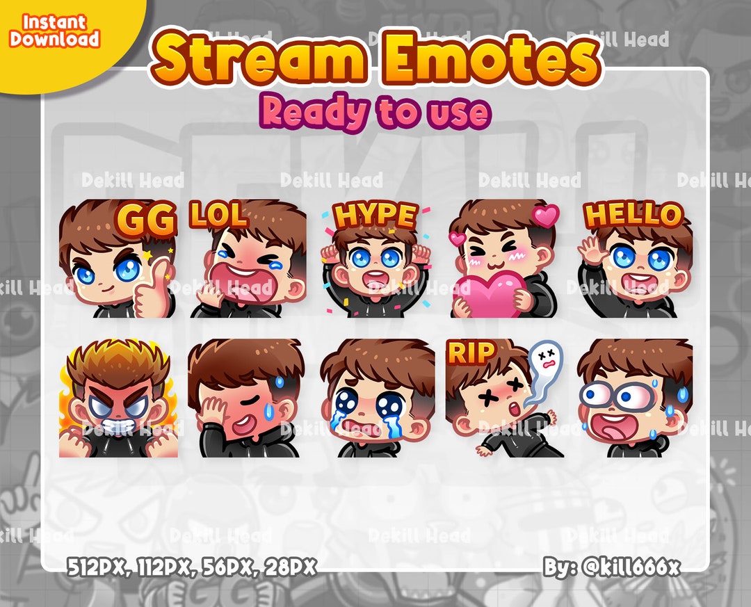 10 Stream Emotes - Hoodie Boy Brown Hair - Etsy