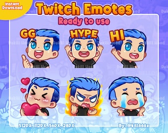 6 Stream Emotes - Cool Chibi Gamer Boy With Black Hair - Etsy