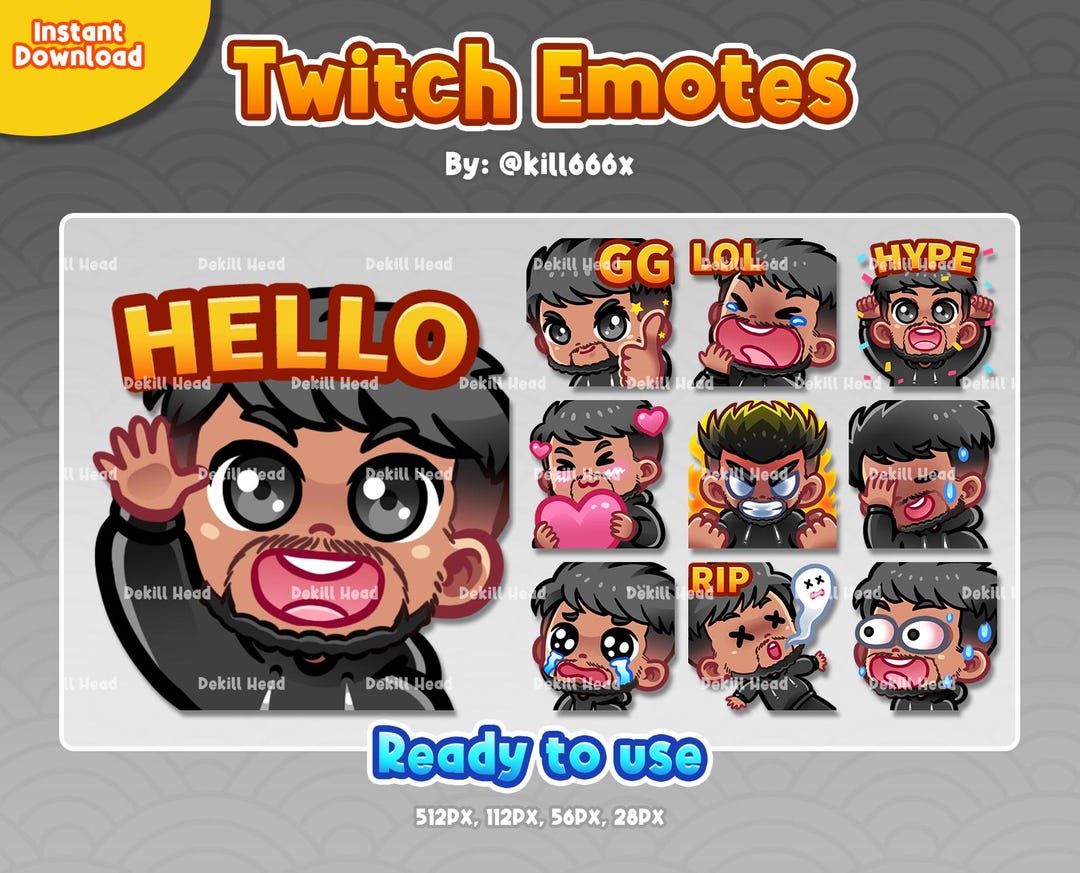 10 Hoodie Boy Stream Emotes – Black Hair, Brown Skin, Beard – Twitch ...