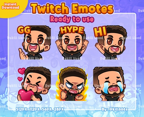6 Stream Emotes Cool Chibi Gamer Boy With Curly Hair - Etsy