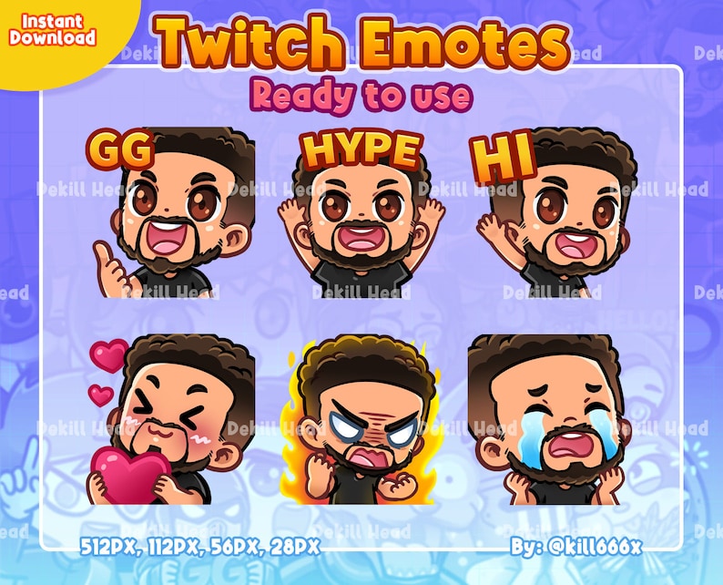 6 Stream Emotes - Cool Chibi Gamer Boy With Curly Hair - Etsy