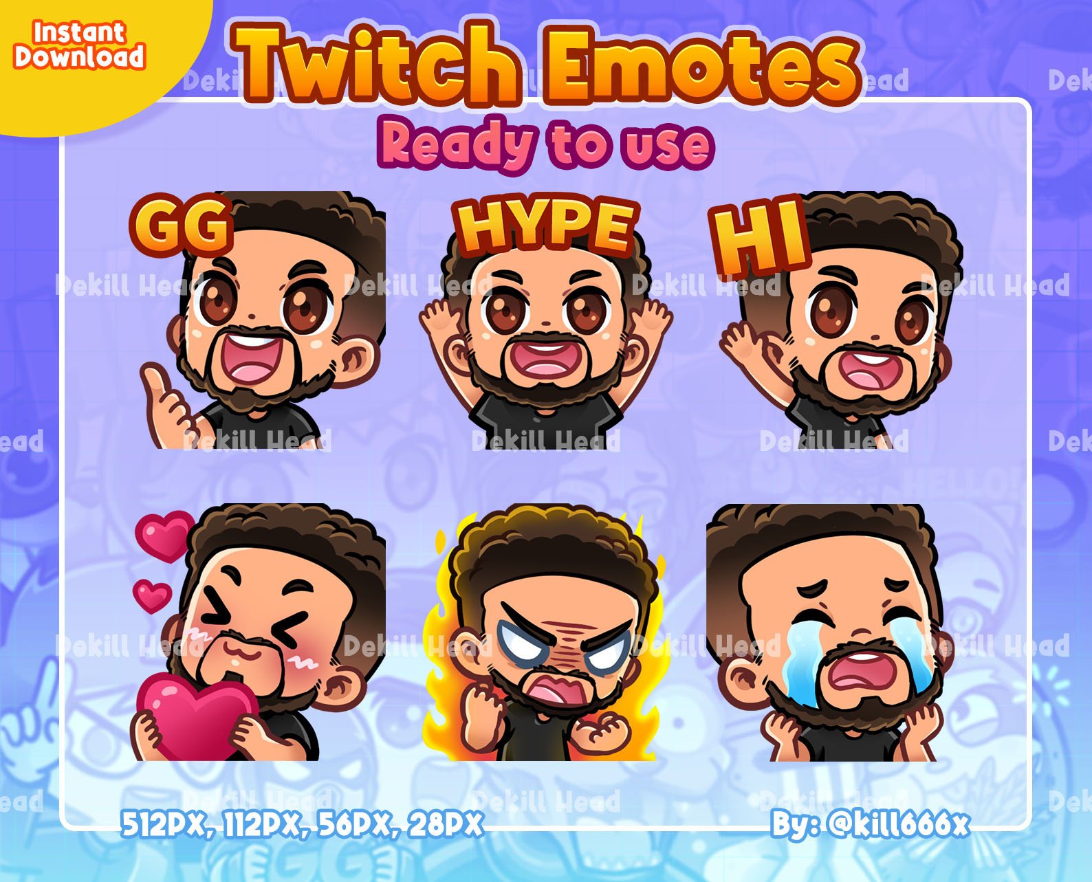 6 Stream Emotes - Cool Chibi Gamer Boy With Curly Hair - Etsy