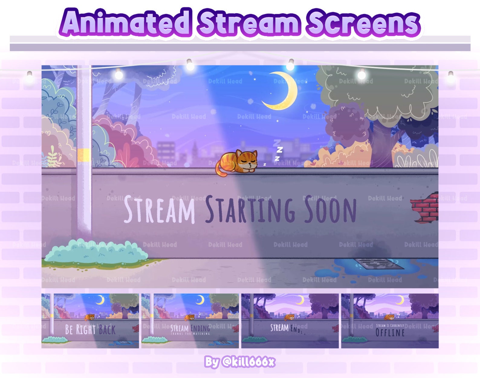 Animated Sleeping Cat Stream Screens: Starting Soon, BRB, Ending ...