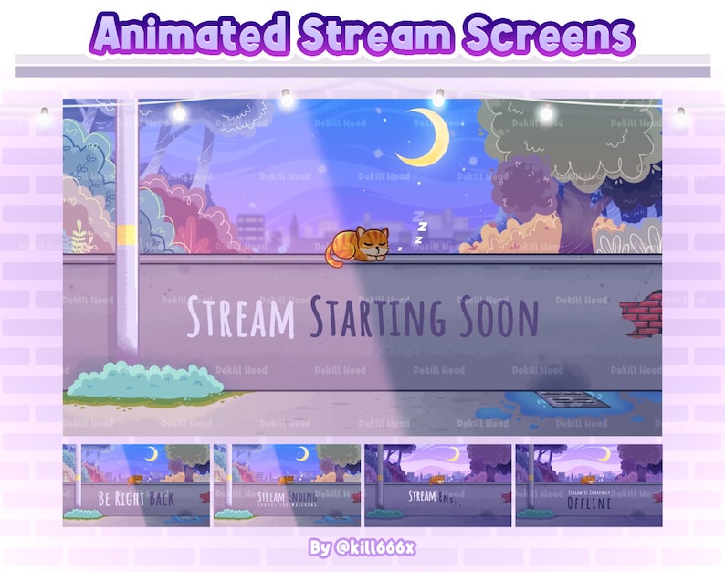 Animated Sleeping Cat Stream Screens: Starting Soon, BRB, Ending ...