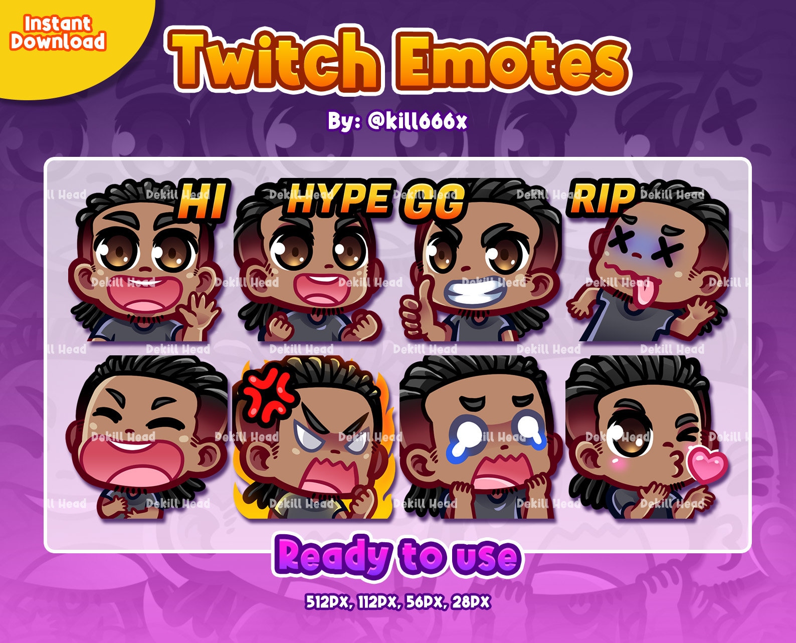 8 Stream Emotes - Dreadlocks Boy | Dark Skin | Black Hair - Etsy