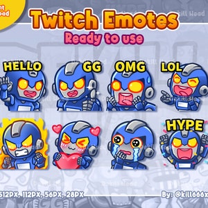 8 the Blue Robot Emotes, Hello, GG, OMG, LOL, Rage, Love, Crying, Hype ...