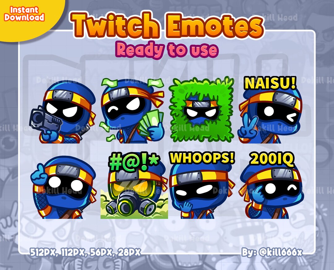 8 Emotes the Blue Ninja Action II, Gun, Money, Hiding, Nice, Best ...