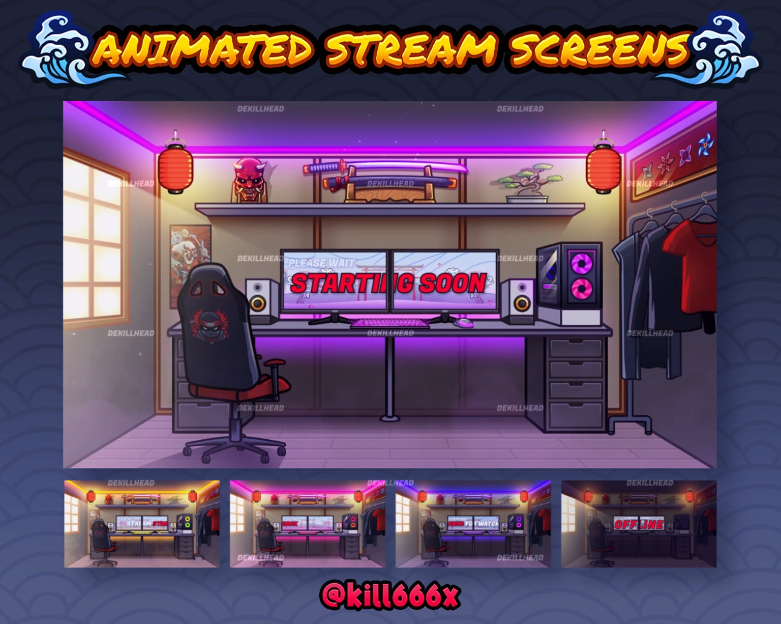 4x Animated Stream Screens | Ninja Gaming Room | Japan | Sakura ...