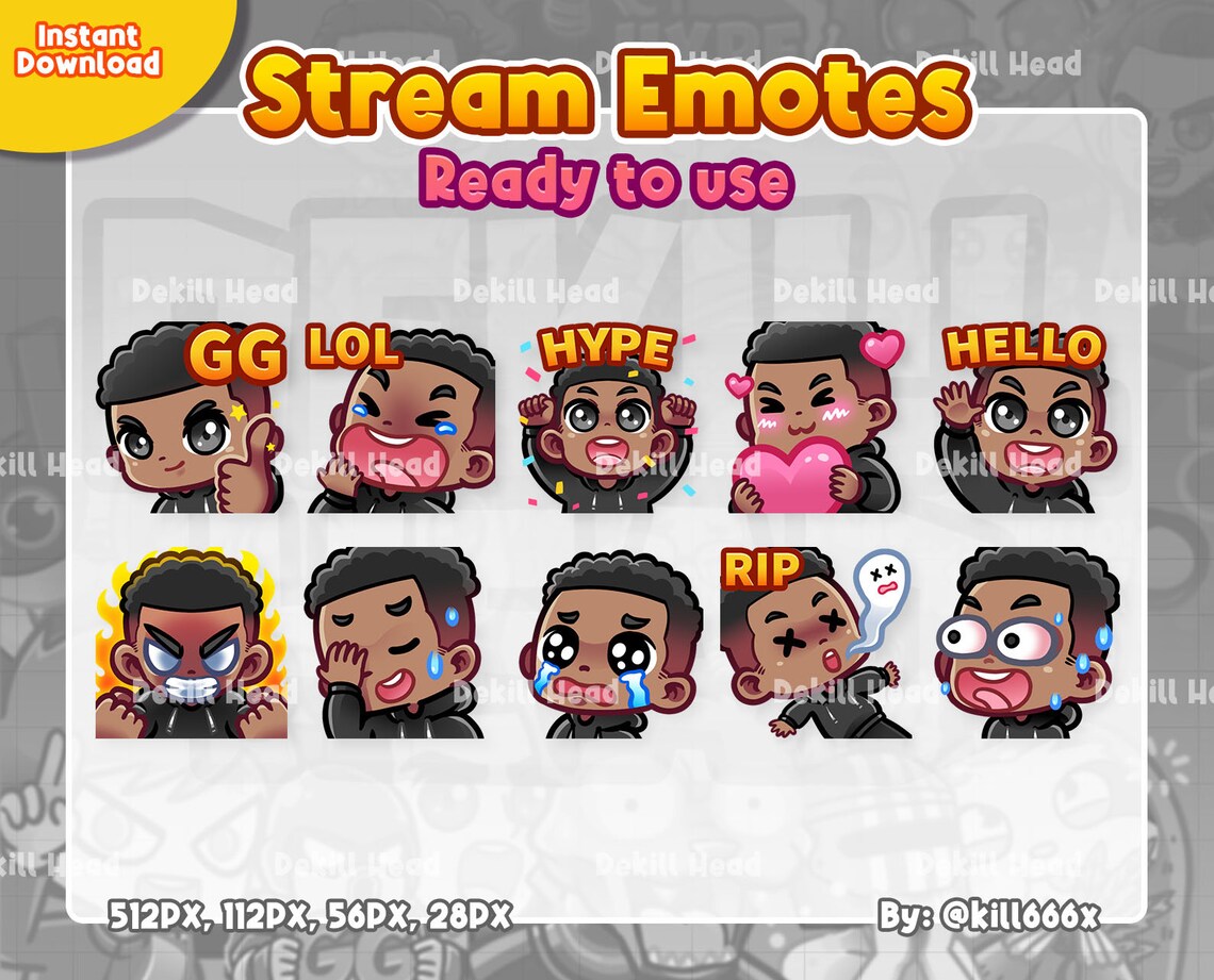 10 Stream Emotes - Hoodie Boy Temple Fade | Black Hair | Dark Skin - Etsy
