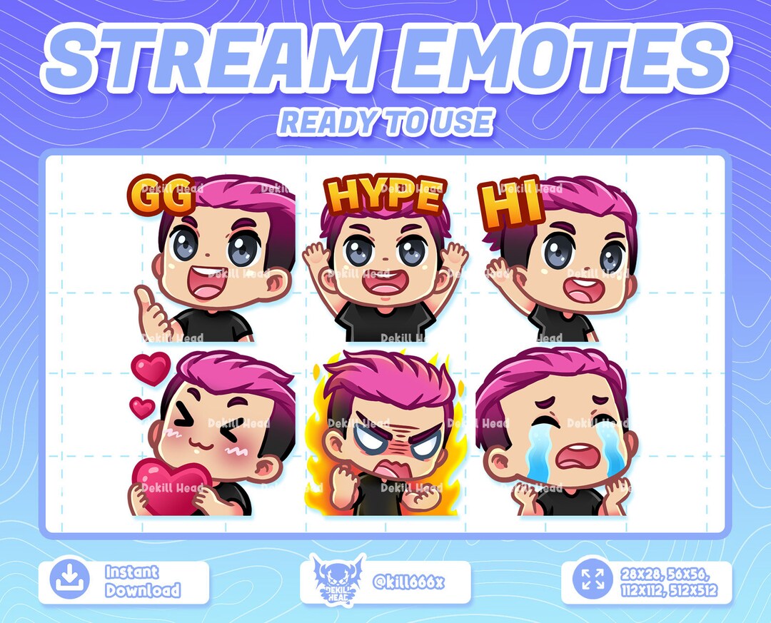 6 Chibi Gamer Boy Stream Emotes With Pink Hair - Etsy