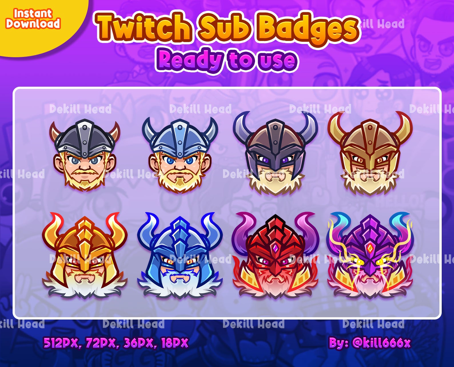 8x Vikings Sub Badges | Viking | Warrior | Fighter | Stream Badges ...