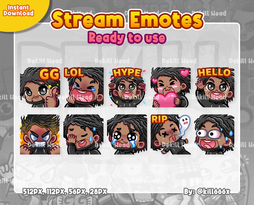 10 Stream Emotes - Hoodie Boy | Long Curly Hair | Dark Skin - Etsy