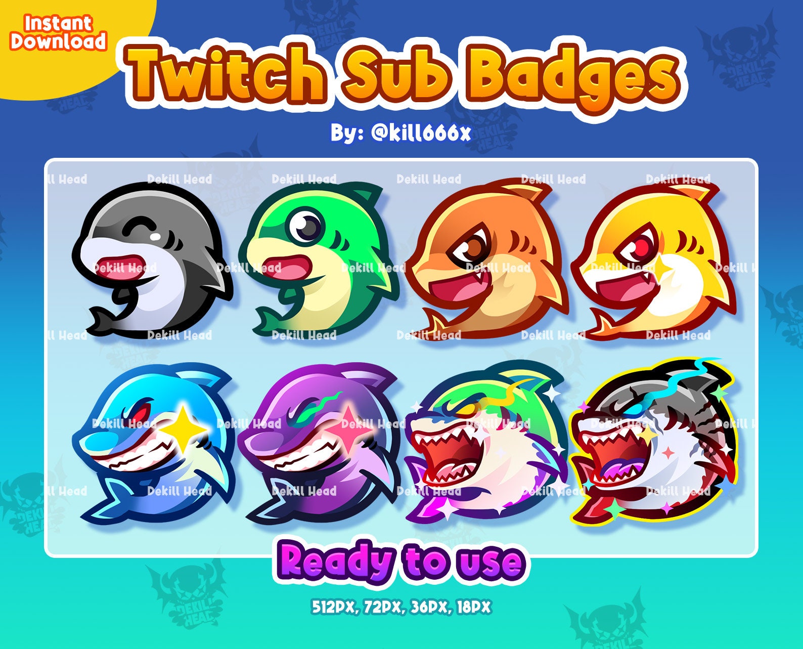 8 Sub Badges | Killer Shark Badges | Baby | Young | Adult | Evil ...
