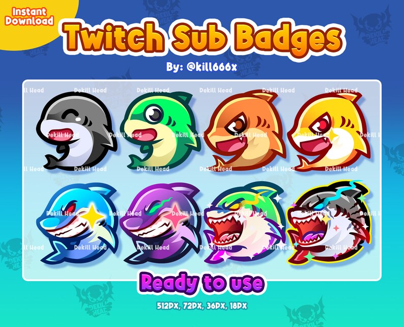 8 Sub Badges | Killer Shark Badges | Baby | Young | Adult | Evil ...